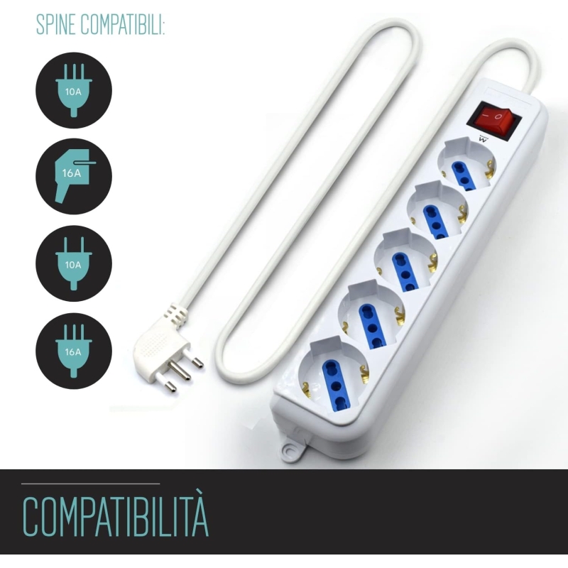 Multipresa Ewent EW3926 - Ciabatta Elettrica 5 Prese con Interruttore
